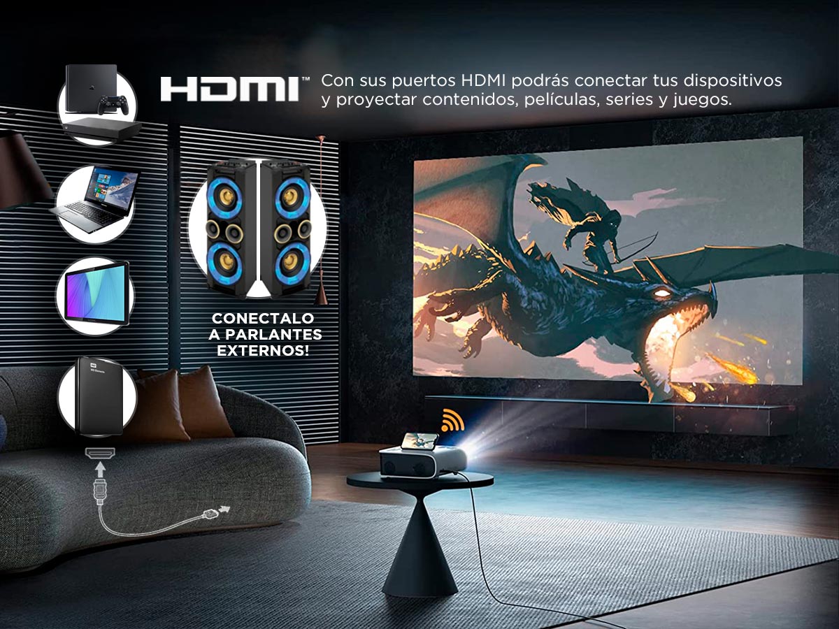 Proyector Gadnic Ultra Led 2000 Lúmenes HDMI USB VGA | Bidcom