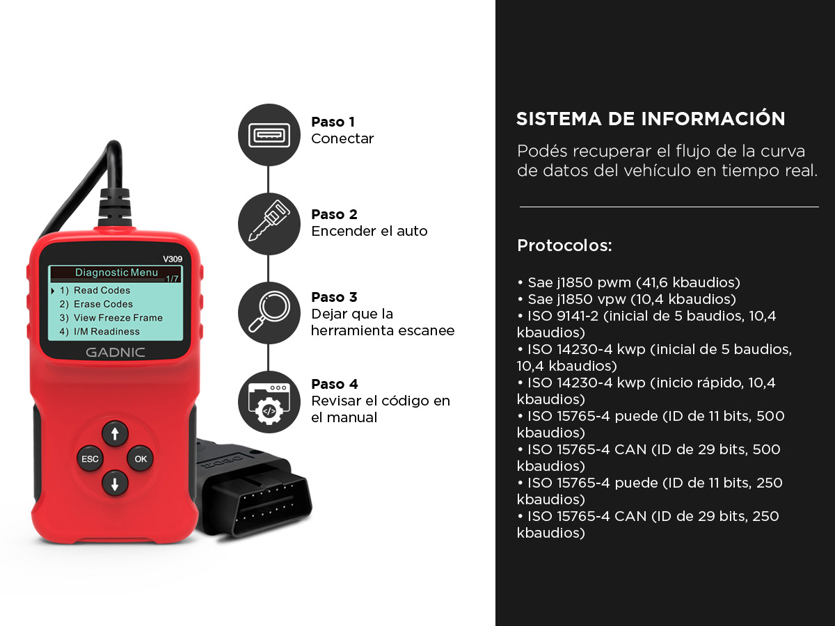 Scanner Automotriz Multimarca Gadnic VA44 OBD2 Universal Diagnóstico ...