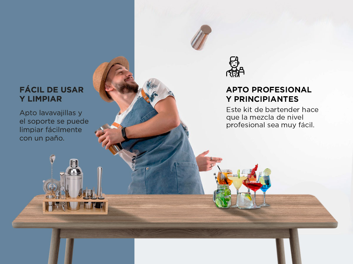 Kit Barman Profesional Gadnic BST44 Coctelera Herramientas | Gadnic