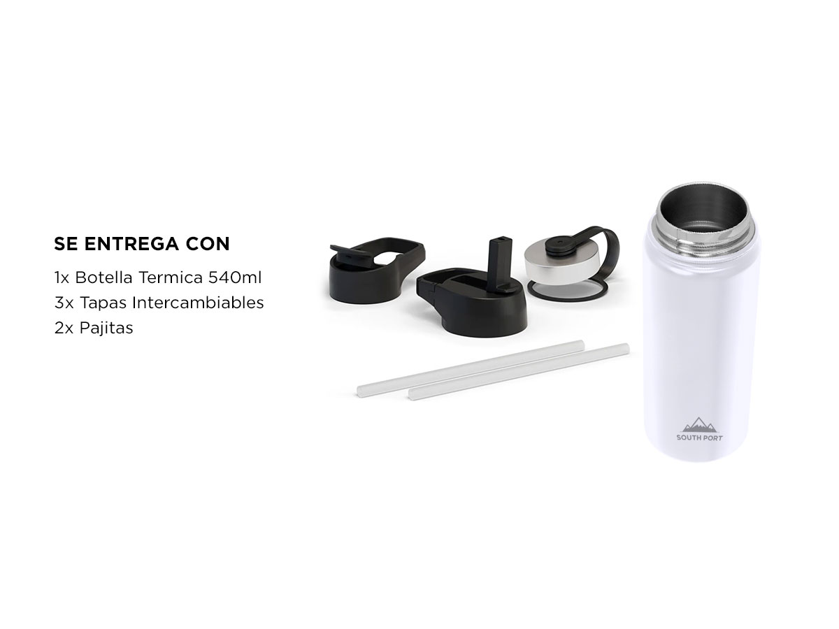 Botella Térmica Deportiva 540 Ml Gadnic 3 Tapas Acero Inoxidable | Bidcom