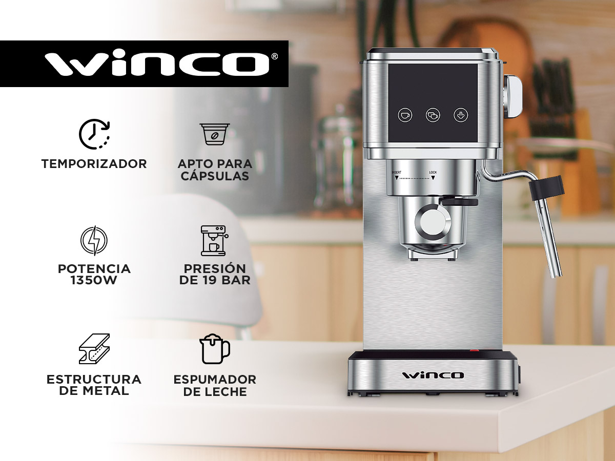 Cafetera Express Winco W1923 con Espumador apto capsulas | Bidcom