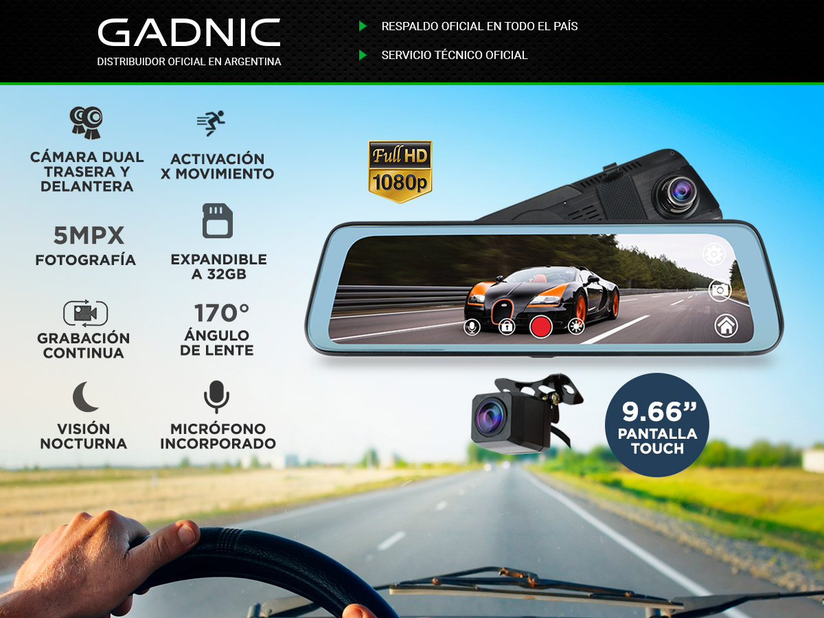 Cámara Espejo Retrovisor Gadnic 1080P Grabacion Dual | Bidcom