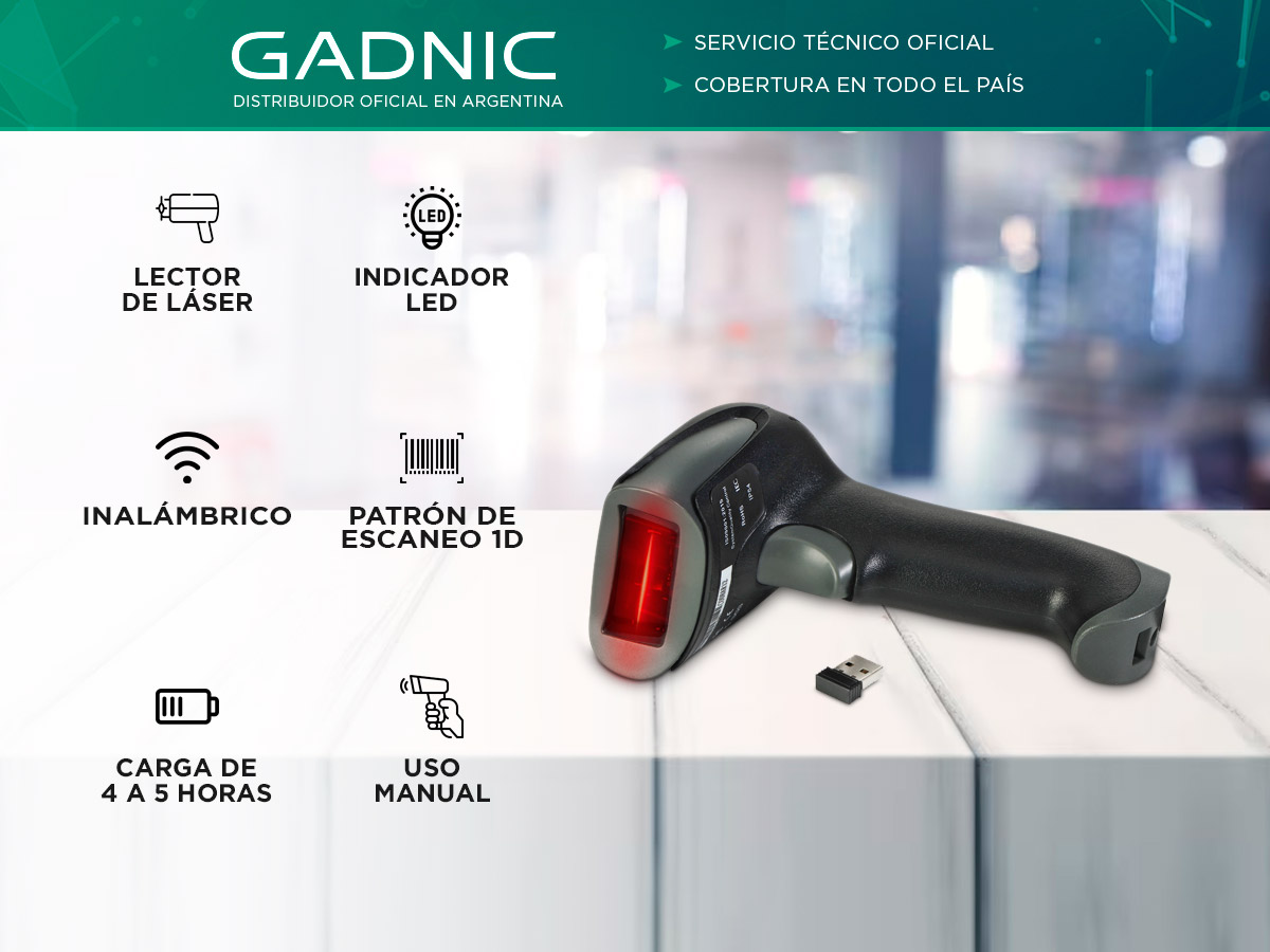 Lector de Código De Barras Láser Gadnic Bar11 Usb Inalámbrico | Gadnic