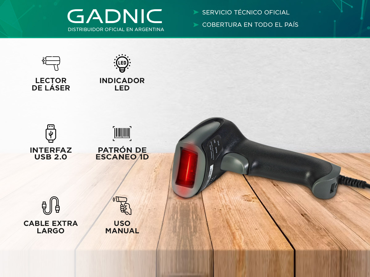 Lector de Código De Barras Gadnic Bar12 Láser Usb | Gadnic