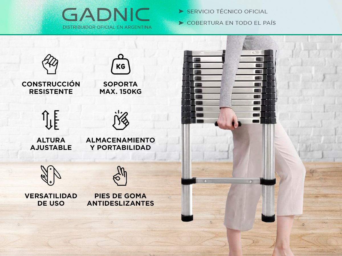 Escalera Telescópica Gadnic De Aluminio Extensible 38 Metros | Gadnic