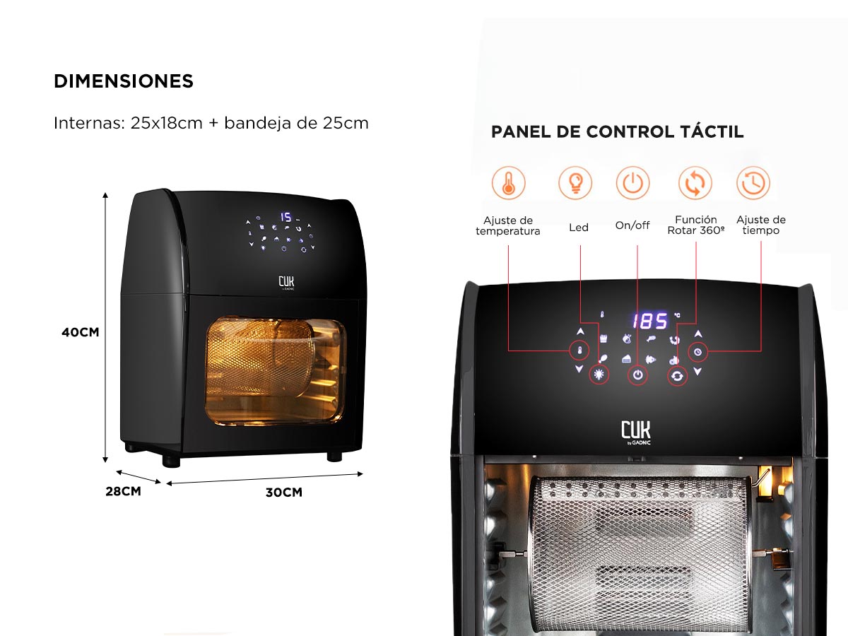 Freidora Sin Aceite Gadnic F120 12Lts 1700w Control Digital Antiadherente | Gadnic