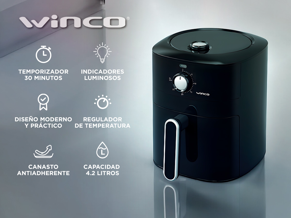Freidora de Aire Winco W132 4.2 Litros Negra | Bidcom