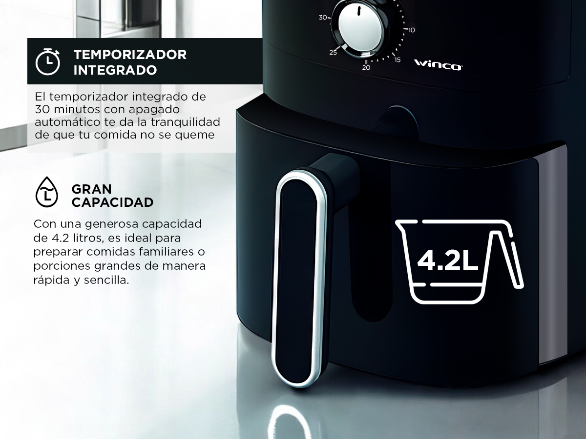 Freidora de Aire Winco W132 4.2 Litros Negra | Bidcom