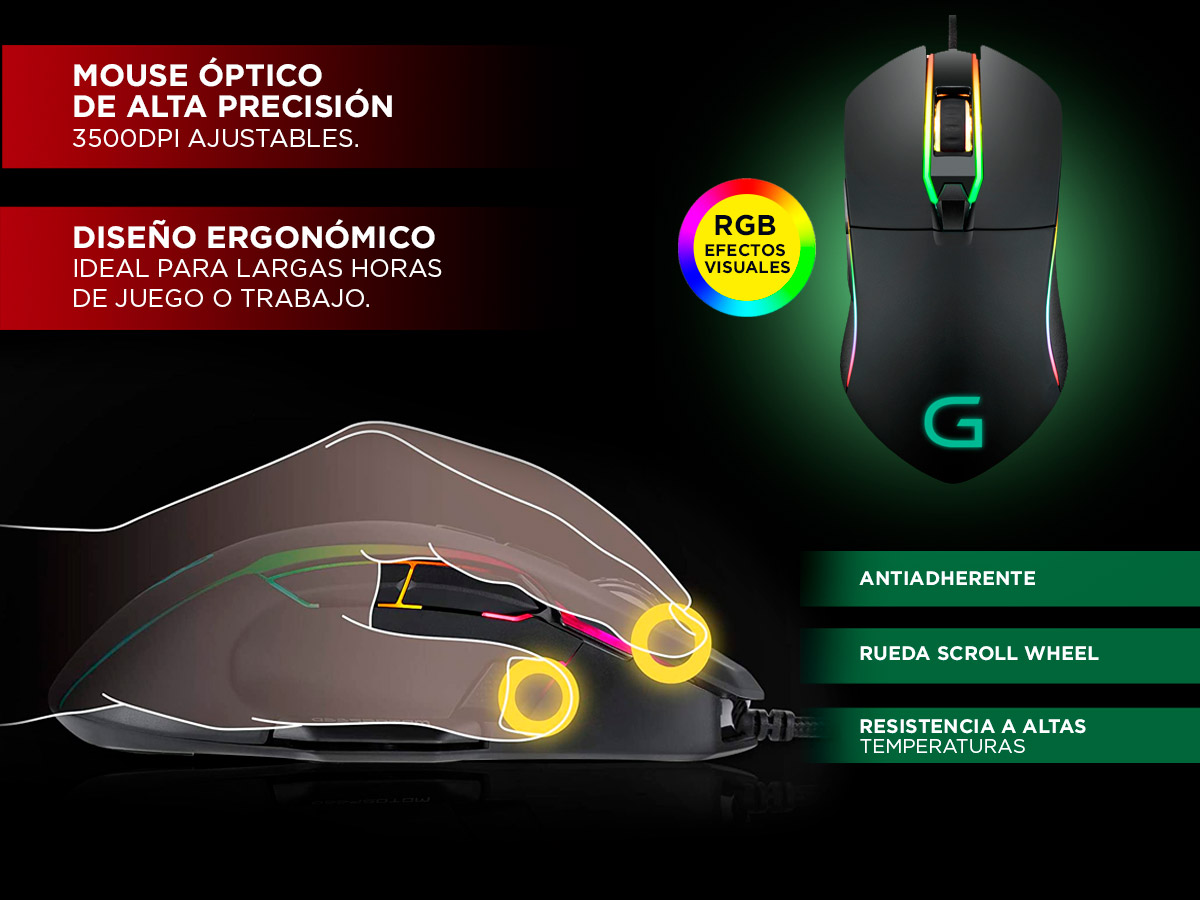 Mouse Gamer Gadnic M8 High 6 Botones RGB USB | Gadnic