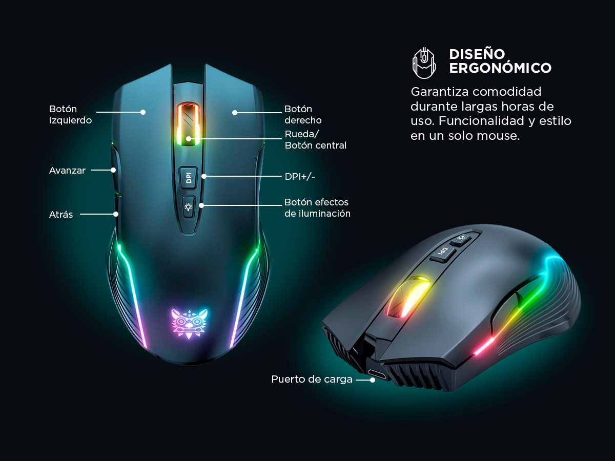Mouse Inalámbrico Gamer Onikuma CW905 con Luz RGB | Bidcom