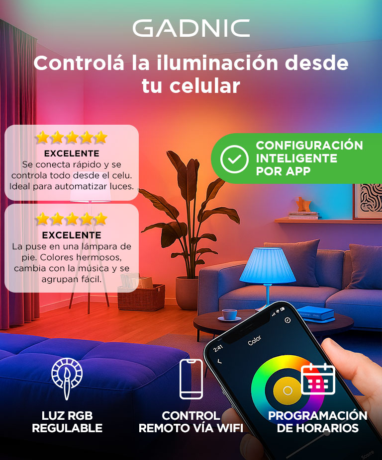 Lampara Led Smart Inteligente RGB 9W Wifi | Gadnic