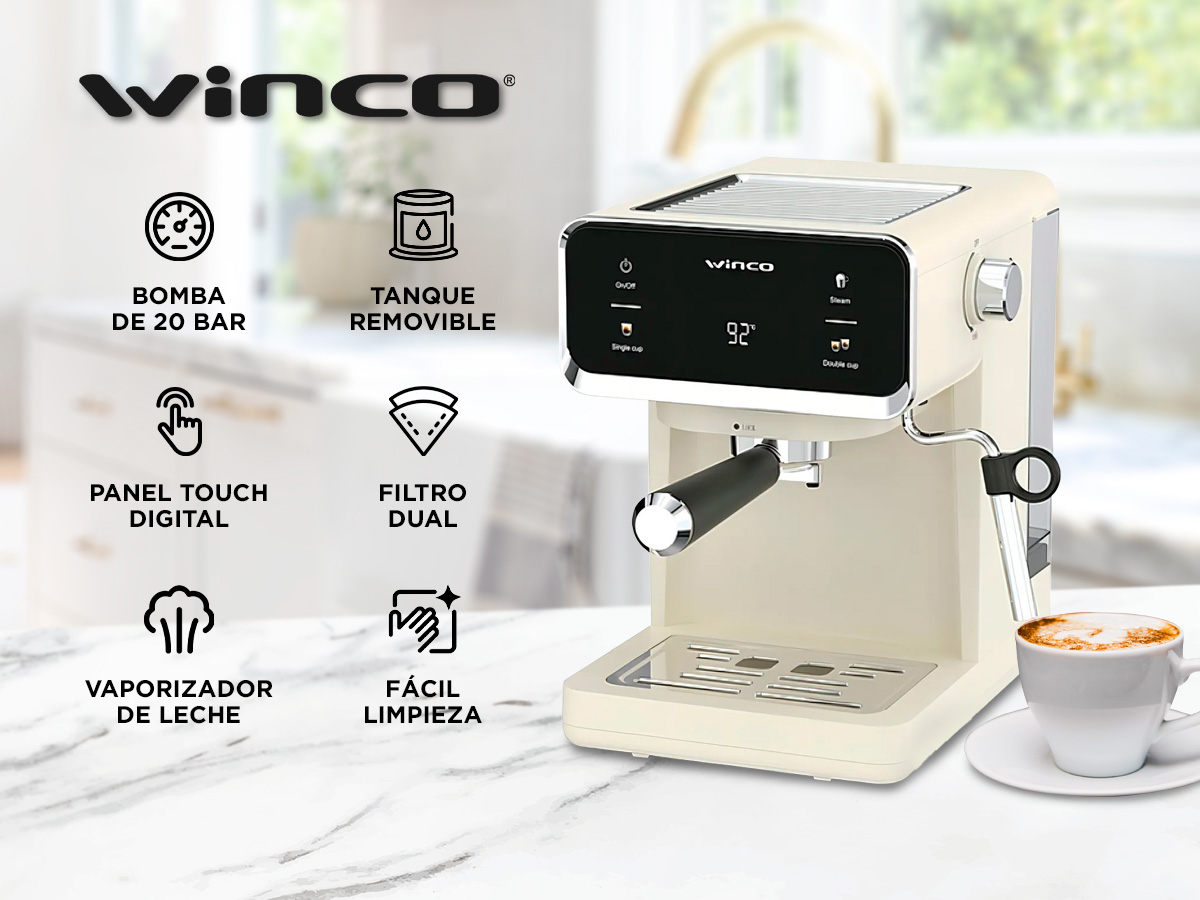 Cafetera Express Winco W1927 Con Espumador De Leche Digital Touch 20 ...