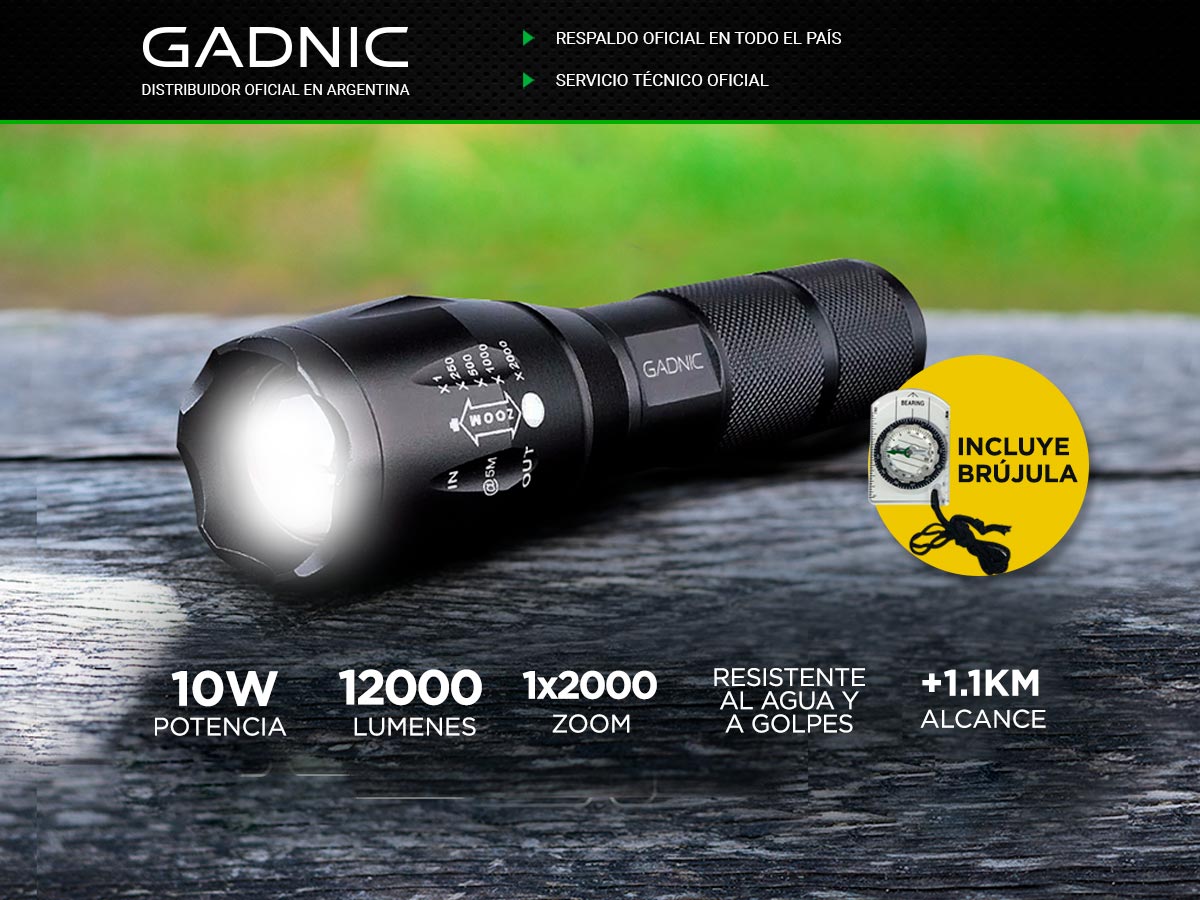 Linterna Táctica Militar Gadnic GD-LN37 Led 12000 Lúmenes Resistente al Agua + Brújula | Gadnic