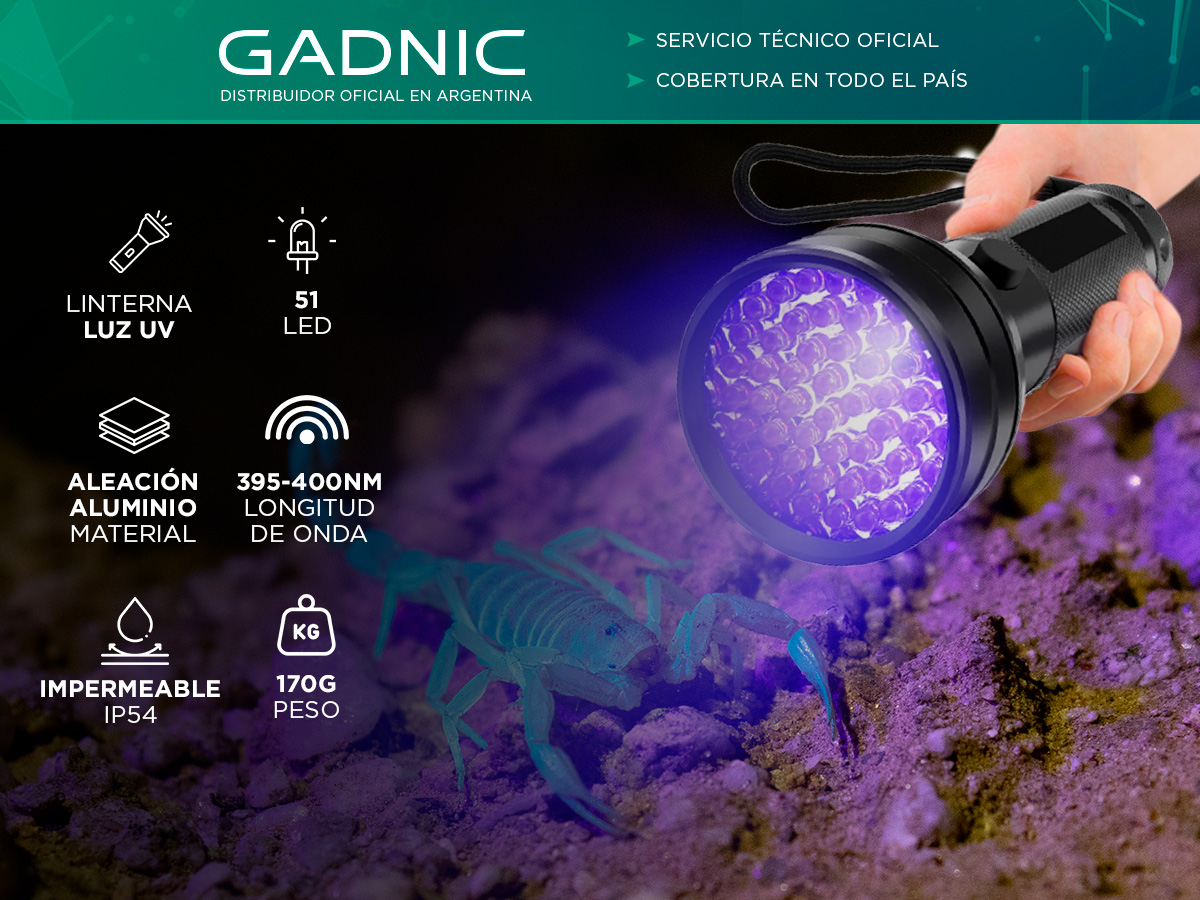 Linterna 51 LED UV Gadnic L32F Lámpara UV Detector Luz Negra | Gadnic
