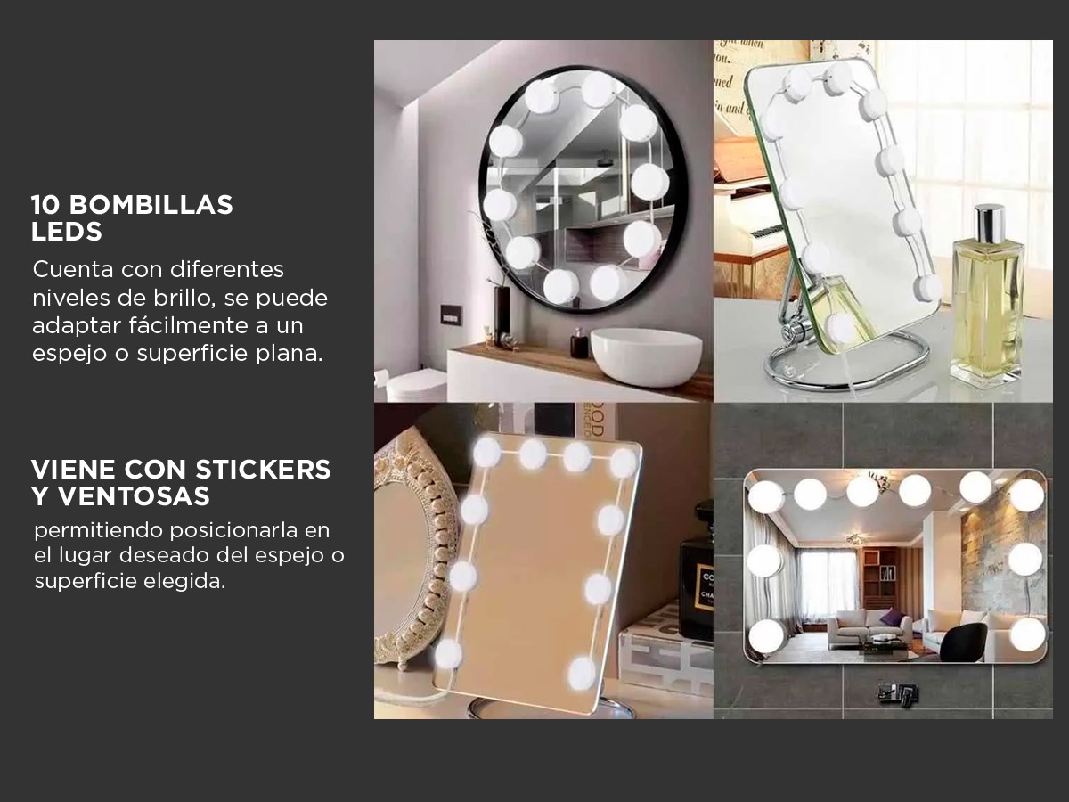 Kit 10 Luces Led Para Espejo Gadnic Z1300 Maquillaje Makeup Usb | Gadnic