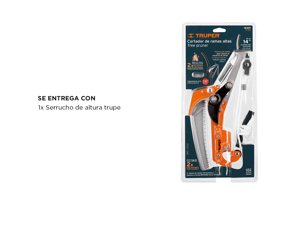 Serrucho de Altura Truper Polea Ramas Hoja Acero SK5 14" | Bidcom