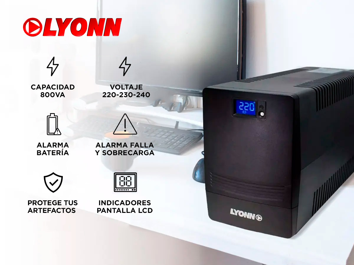 Estabilizador Ups Lyonn 800va 480w Lcd 4 Salidas CTB-800APLED | Bidcom
