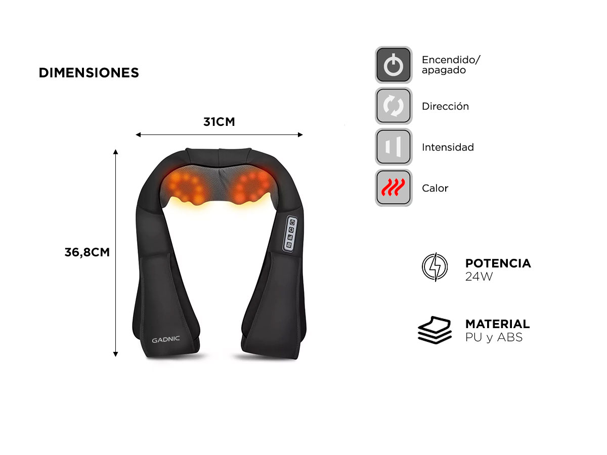 Masajeador Cervical y Lumbar Gadnic 8 Rodillos Bidireccionales | Gadnic