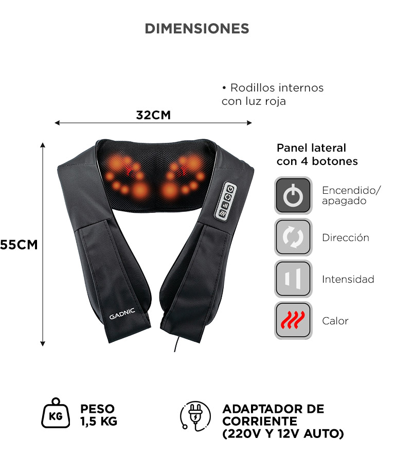 Masajeador Cervical y Lumbar Gadnic 8 Rodillos Bidireccionales | Gadnic