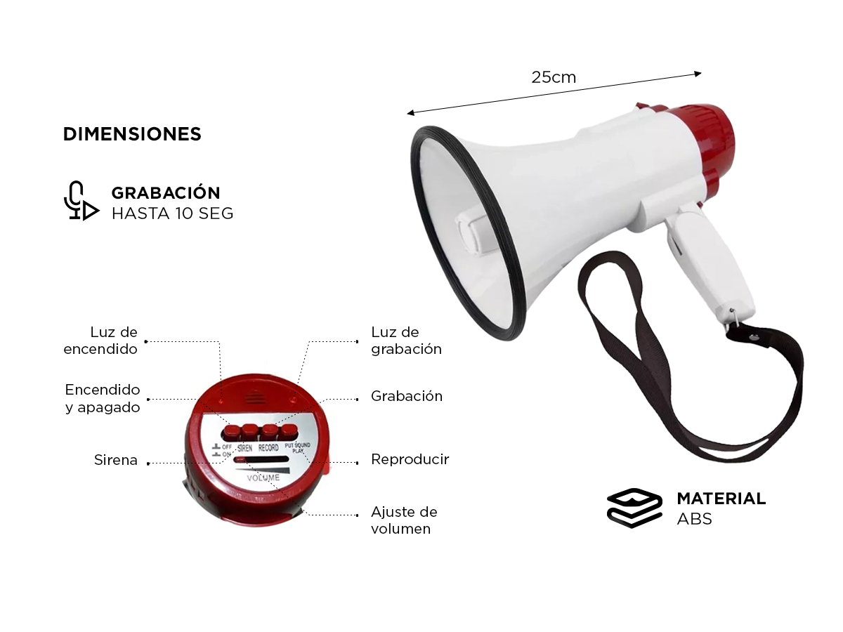 Megafono Portatil De Mano Gadnic Grabador Voz Musica 15W | Gadnic