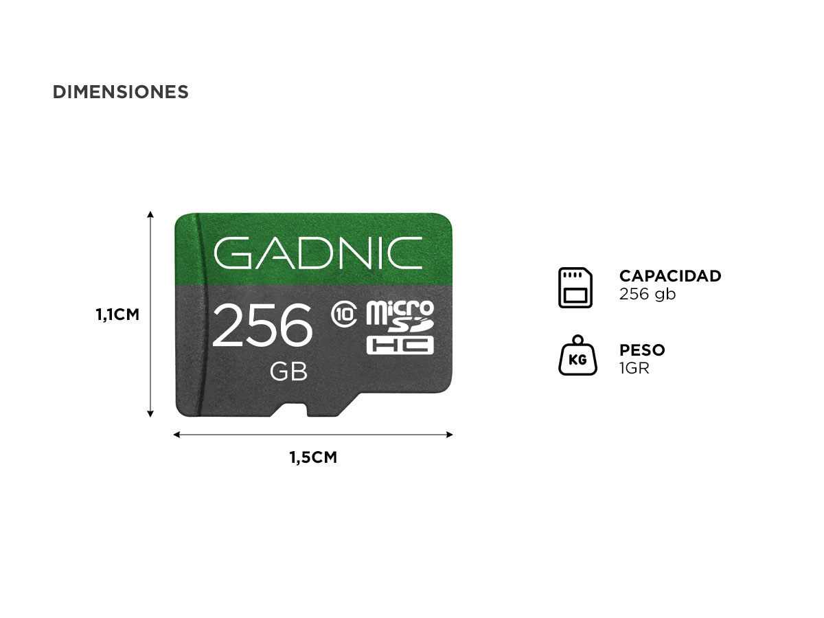 Memoria Micro SD Gadnic 256gb Clase 10 Adaptador | Gadnic