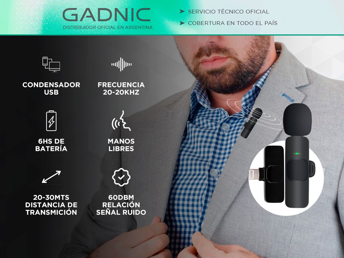 Micrófono De Solapa Inalámbrico GADNIC MICROMIC Condensador | Gadnic