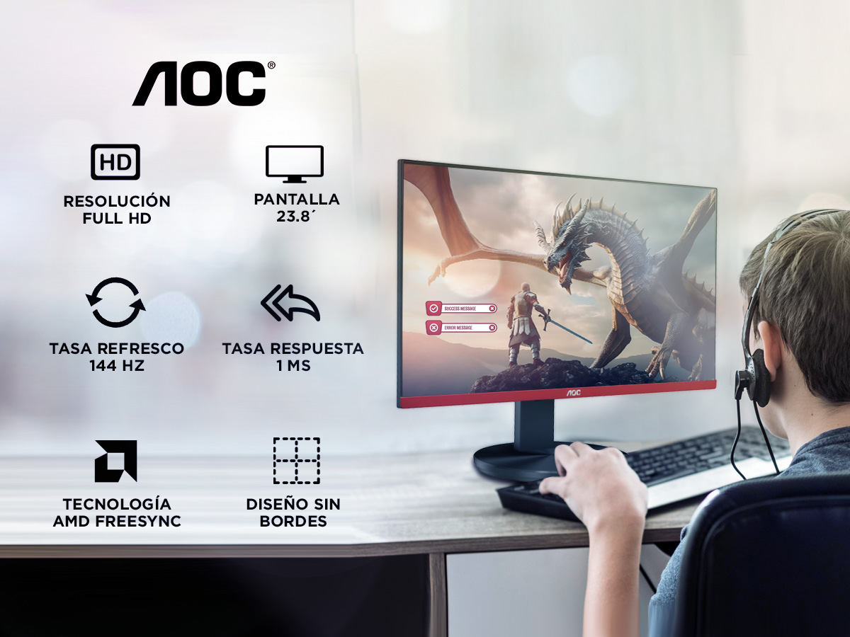 Monitor Gamer AOC 24" G2490VX 144HZ 1MS FreeSync | Bidcom