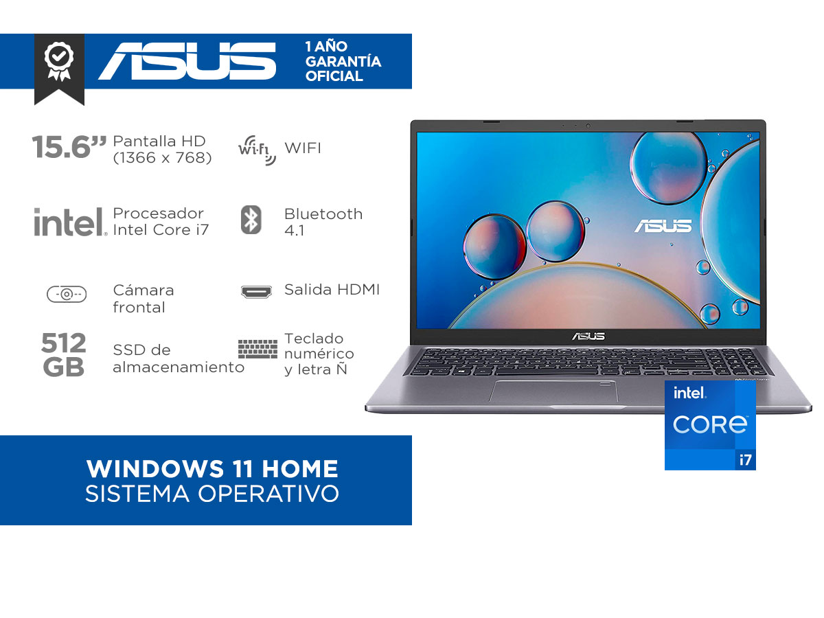 Notebook Asus 15.6" Intel Core i7 8GB RAM 512GB Windows 11 | Bidcom