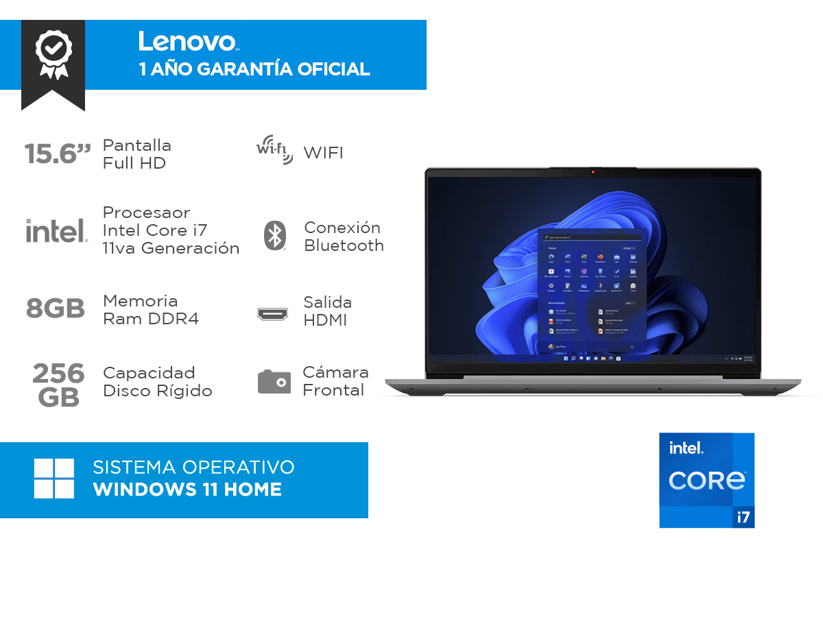 Notebook Lenovo 15.6" IdeaPad 3 Intel Core i7 15ITL6 8GB RAM 256GB SSD ...