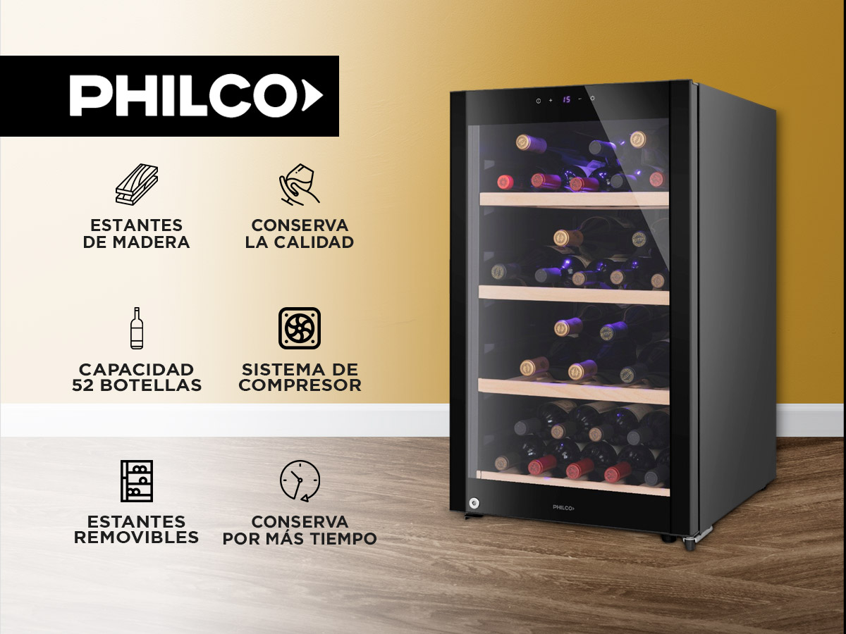 Cava Eléctrica Philco Phcav052n 52 Botellas Estantes Madera | Bidcom