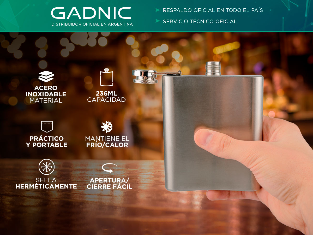 Petaca de Licor y Whisky Gadnic WHX6 Acero inoxidable 236 ml | Gadnic