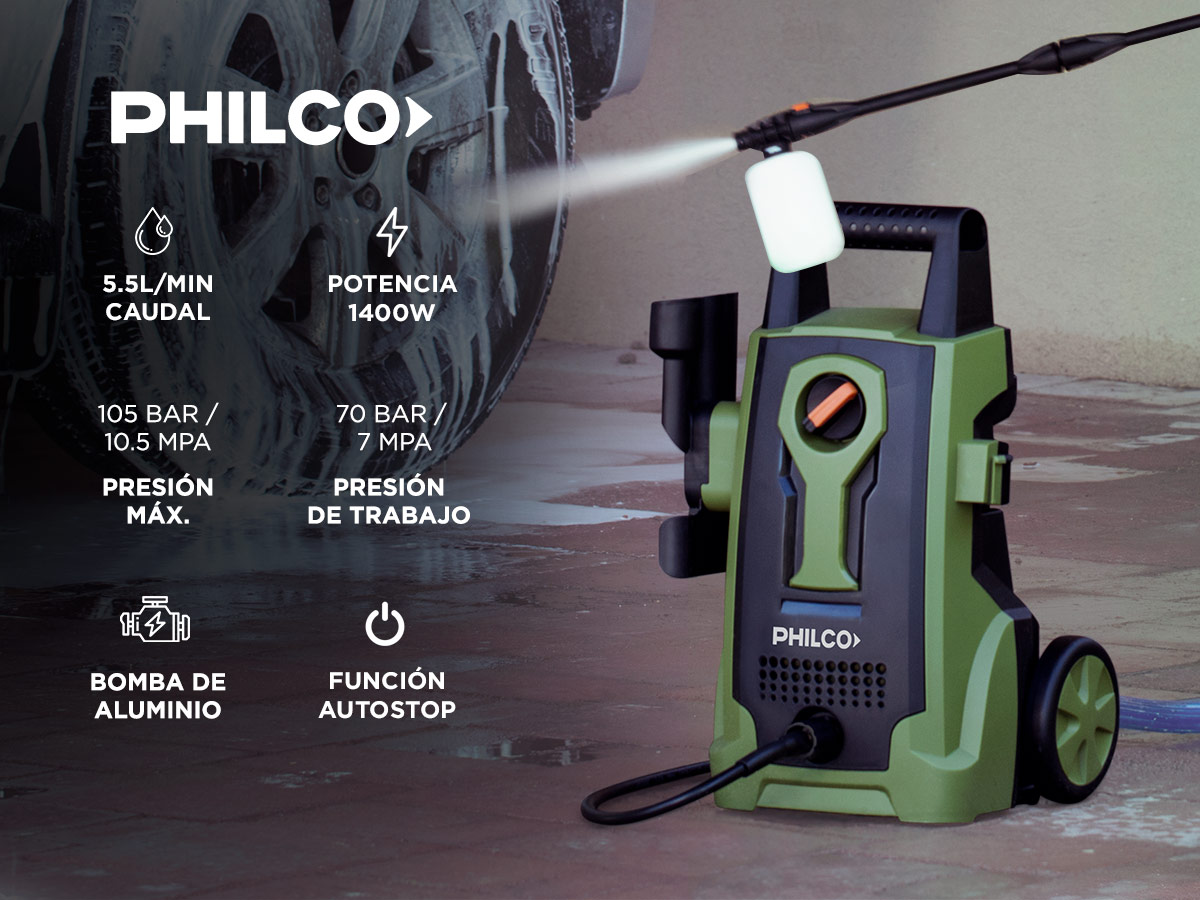 Hidrolavadora Electrica Philco MJPHI117 1400W color verde | Bidcom