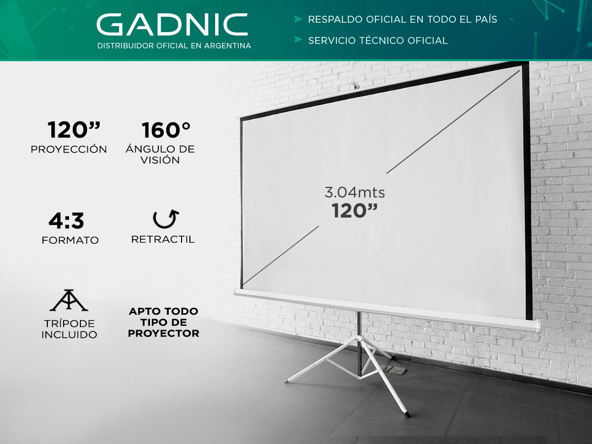 Pantalla Proyector Gadnic 120 Manual con trípode | Gadnic
