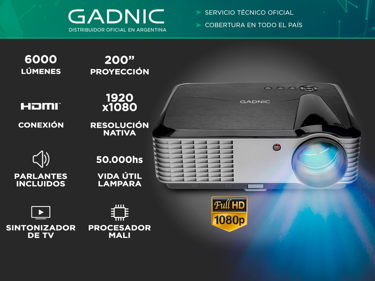 Proyector Gadnic Ultra View 6000 Lúmenes HDMI x 2 VGA USB | Gadnic