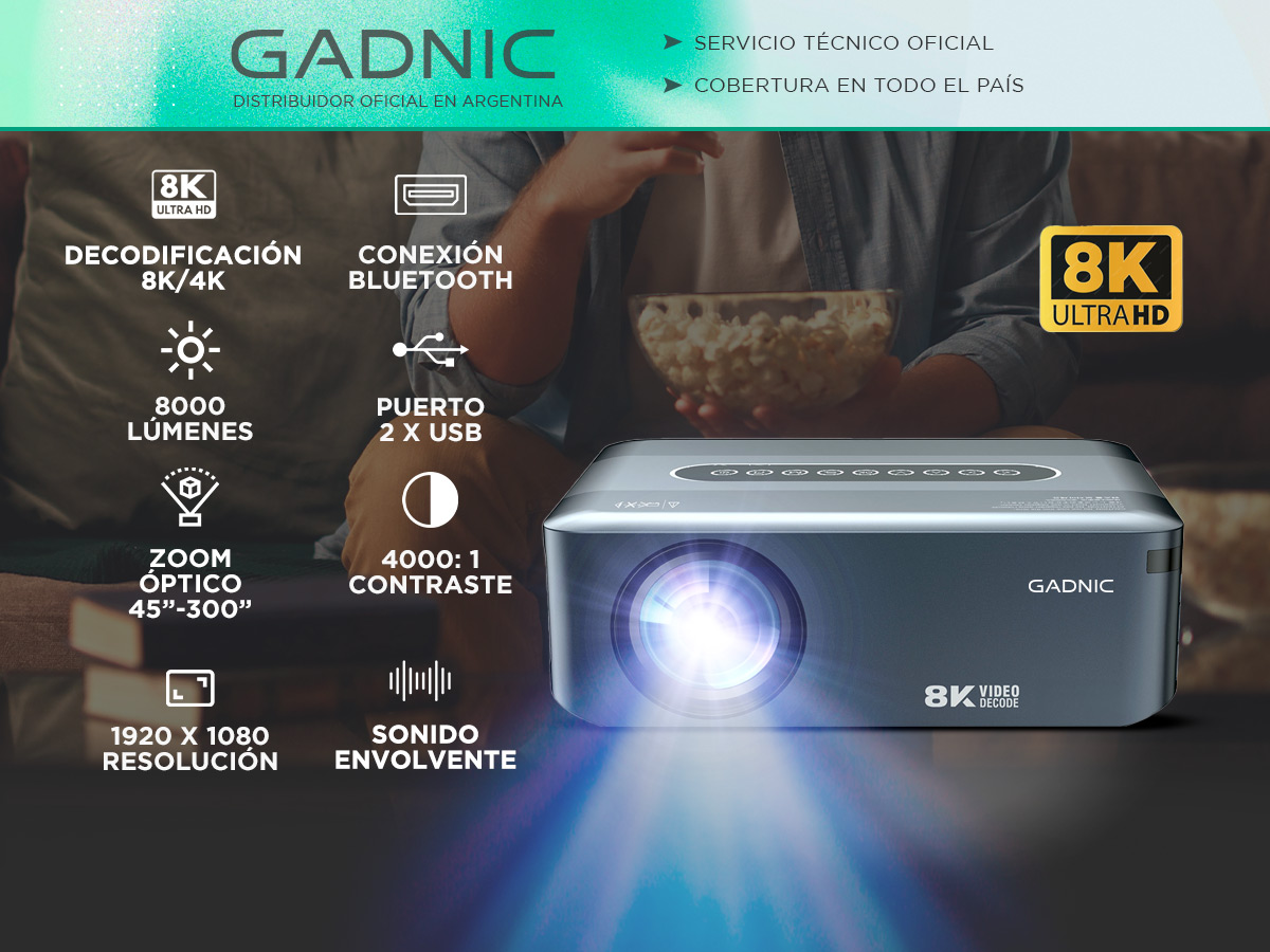 Proyector Gadnic 8000 Lumenes Sonido Envolvente | Gadnic