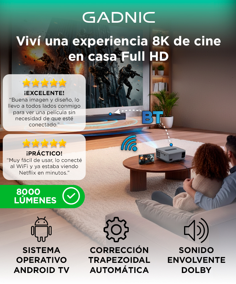 Proyector Gadnic 8000 Lumenes Sonido Envolvente | Gadnic