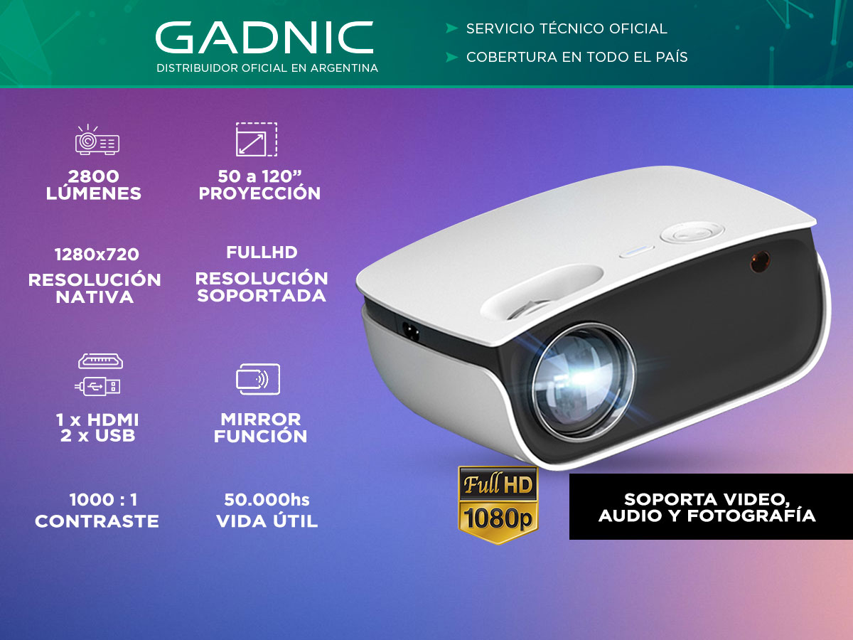 Proyector Gadnic Mini WiFi 2800 Lúmenes HDMI USB AV | Gadnic