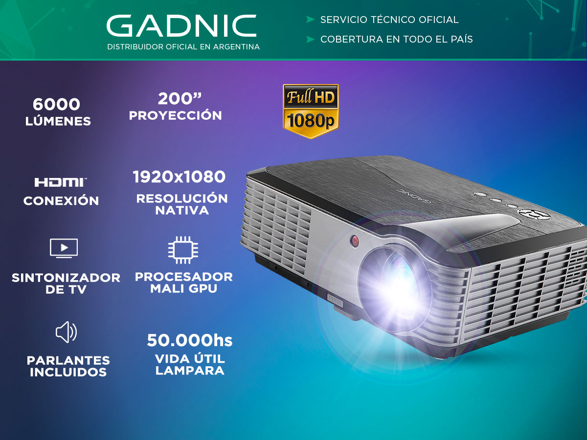 Proyector Gadnic Ultra View WiFi 6000 Lúmenes Android HDMI USB VGA | Gadnic