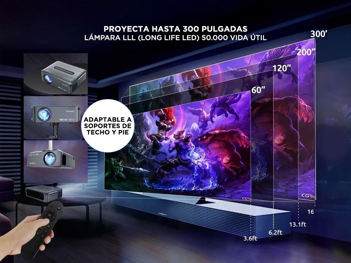 Proyector Gadnic Full HD 1080p LED 8000 Lúmenes WiFi Bluetooth | Gadnic