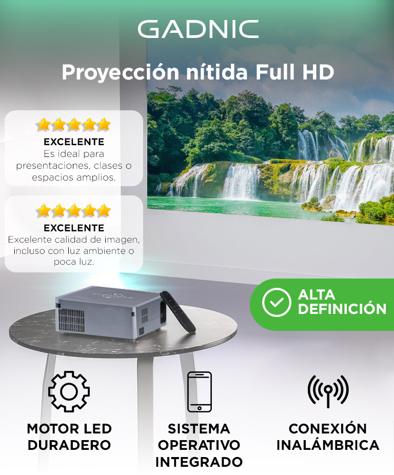 Proyector Gadnic Full HD 1080p LED 8000 Lúmenes WiFi Bluetooth | Gadnic