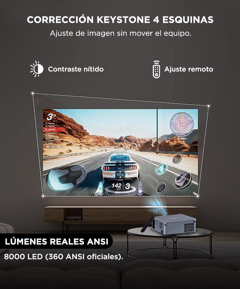 Proyector Gadnic Full HD 1080p LED 8000 Lúmenes WiFi Bluetooth | Gadnic
