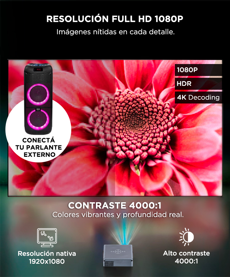 Proyector Gadnic Full HD 1080p LED 8000 Lúmenes WiFi Bluetooth | Gadnic