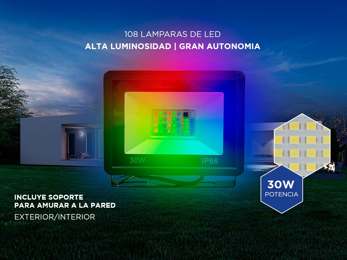 Reflector Led RGB Gadnic Para Interior Exterior 30w | Bidcom