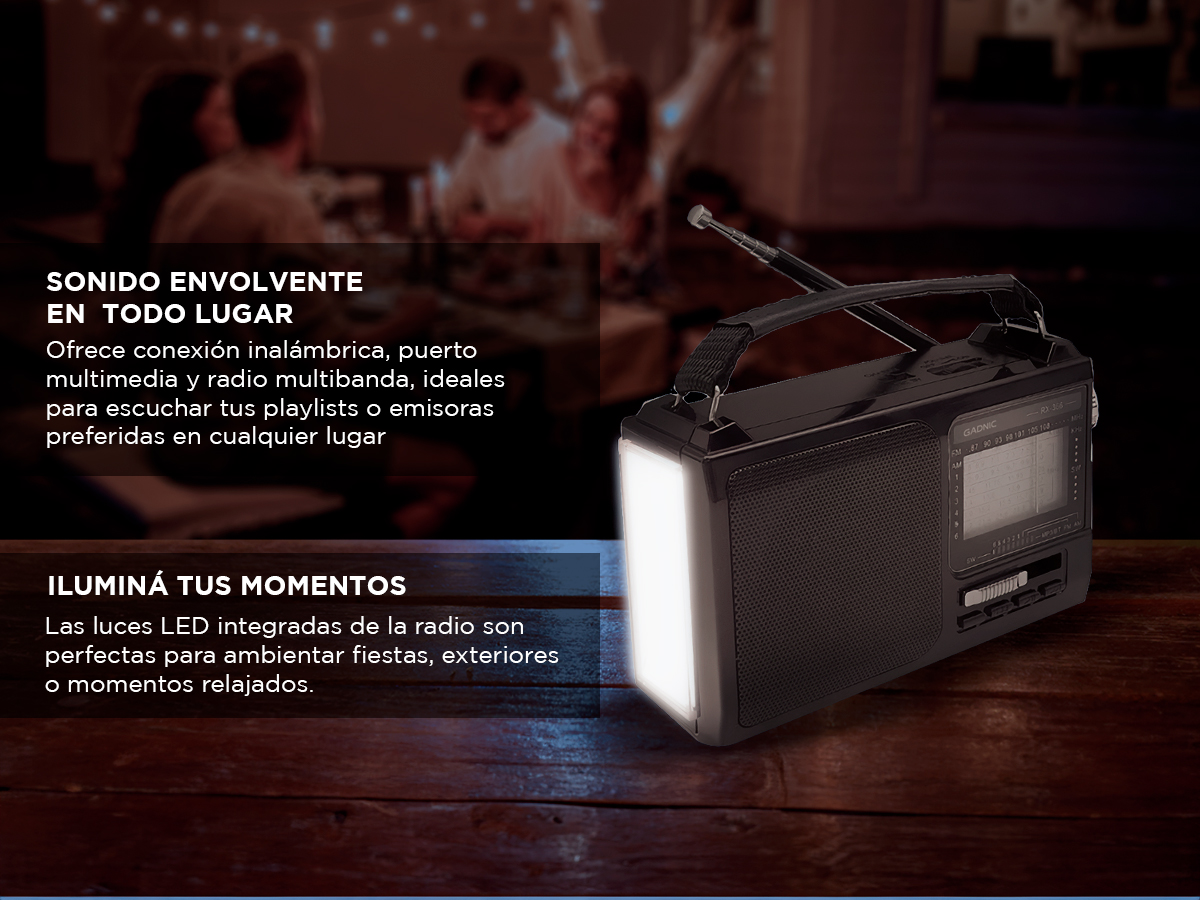 Radio Portatil BT GADNIC Inalámbrica AM/FM Con Linterna | Gadnic