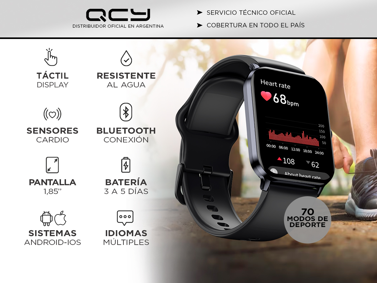 Smartwatch QCY GTC Pantalla 1.85 Con Control De Salud | Bidcom