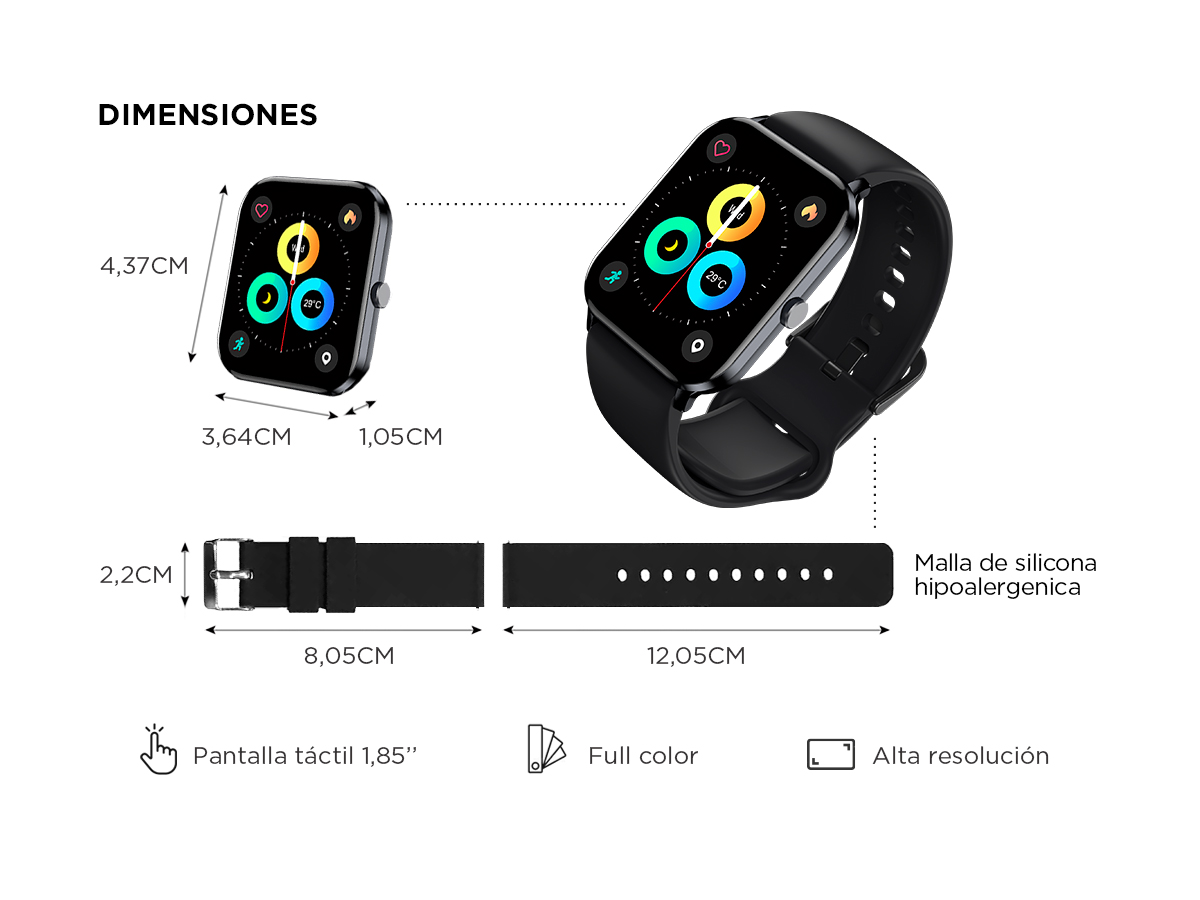 Smartwatch QCY GTC Pantalla 1.85 Con Control De Salud | Bidcom