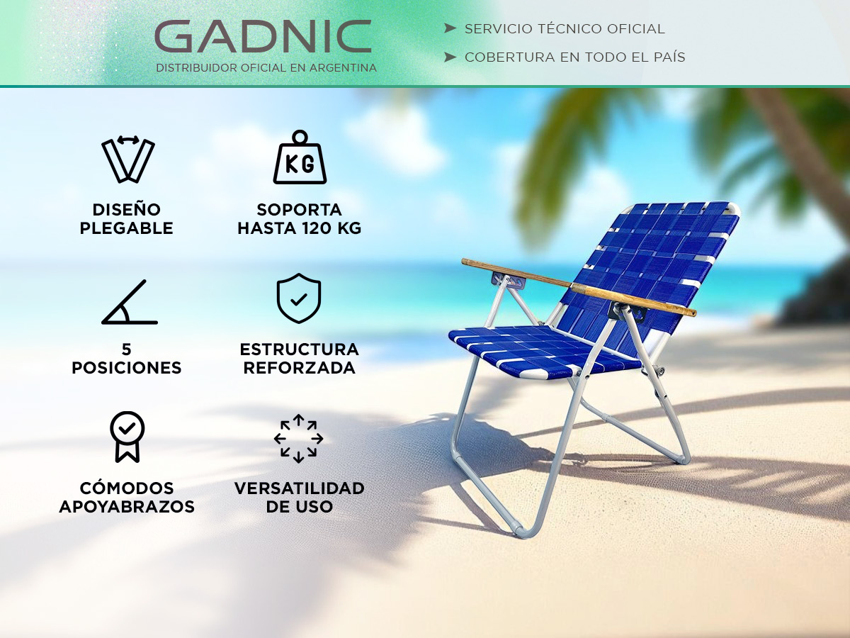 Reposera De Playa Plegable Gadnic 5 Posiciones Silla Con Apoyabrazo ...