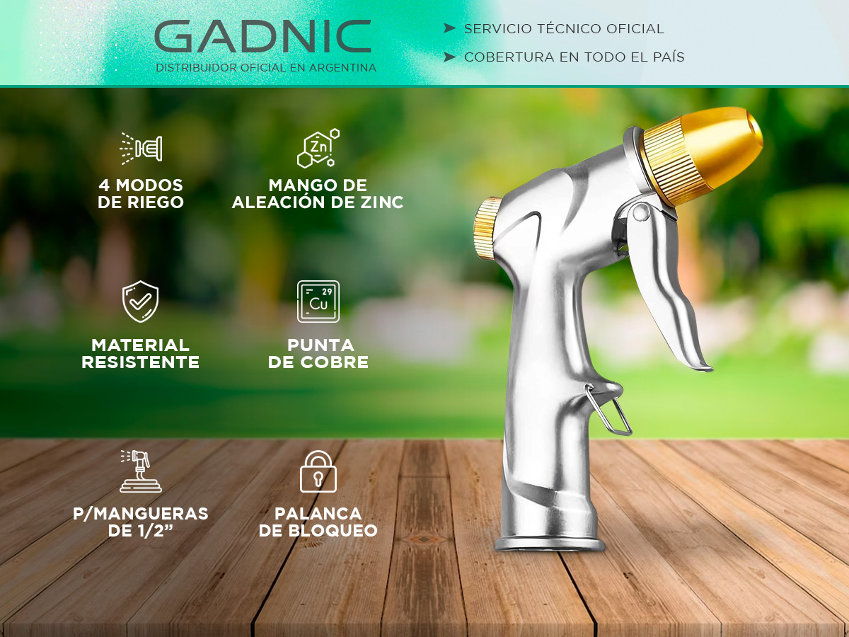 Pistola de Riego Metálica Gadnic con Alta Presión de Agua | Gadnic