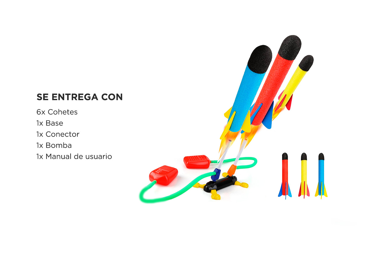 Lanzacohetes Rocket para niños gadnic Con Bomba Lanzadora + 6 cohetes ...