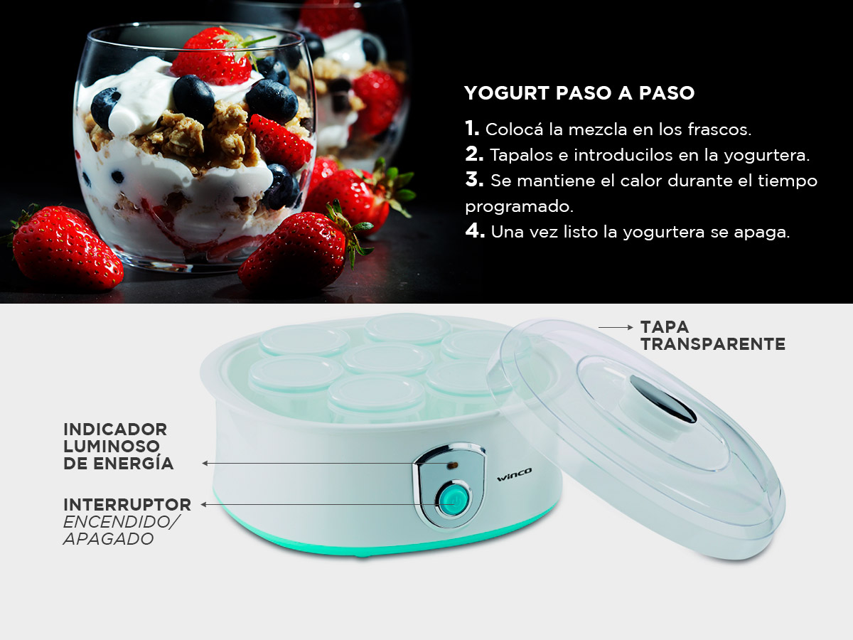Yogurtera Electrica Winco W630 Maquina De Yogurt + 7 Vasos con tapa ...